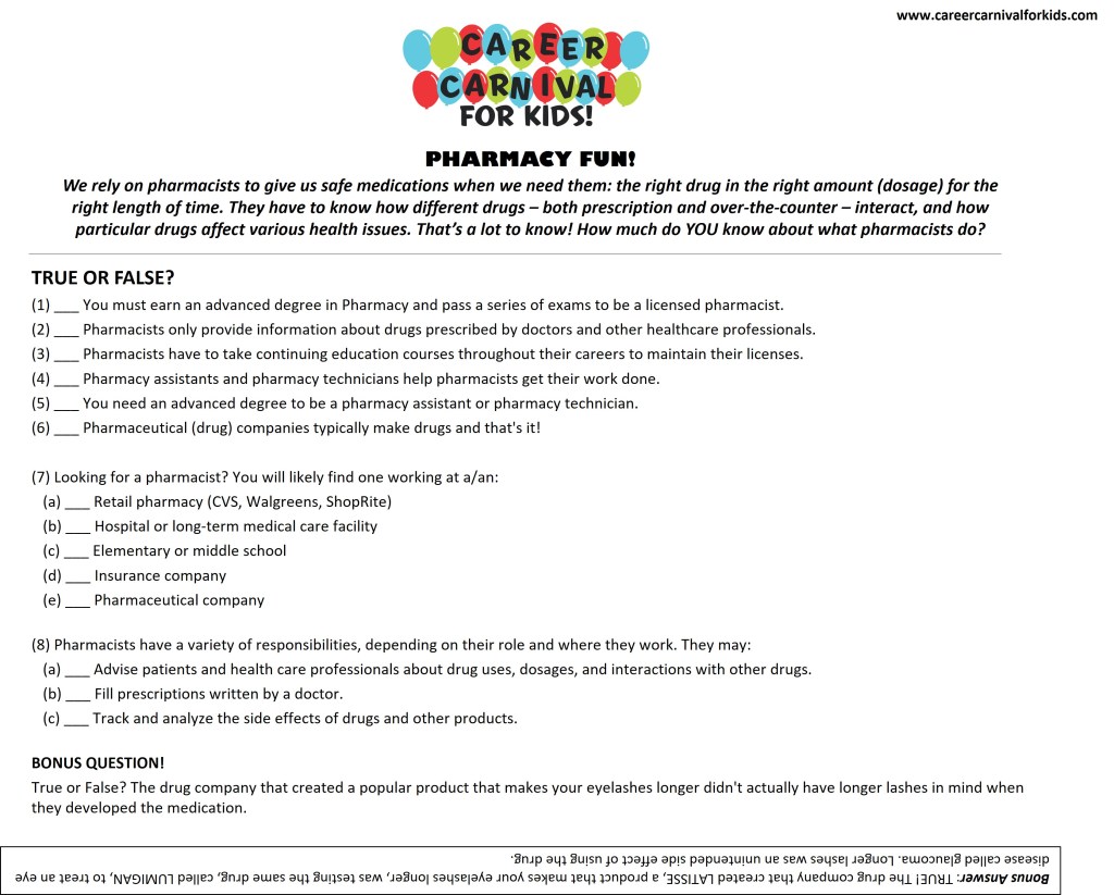 Activity Sheets – Career Carnival for Kids
