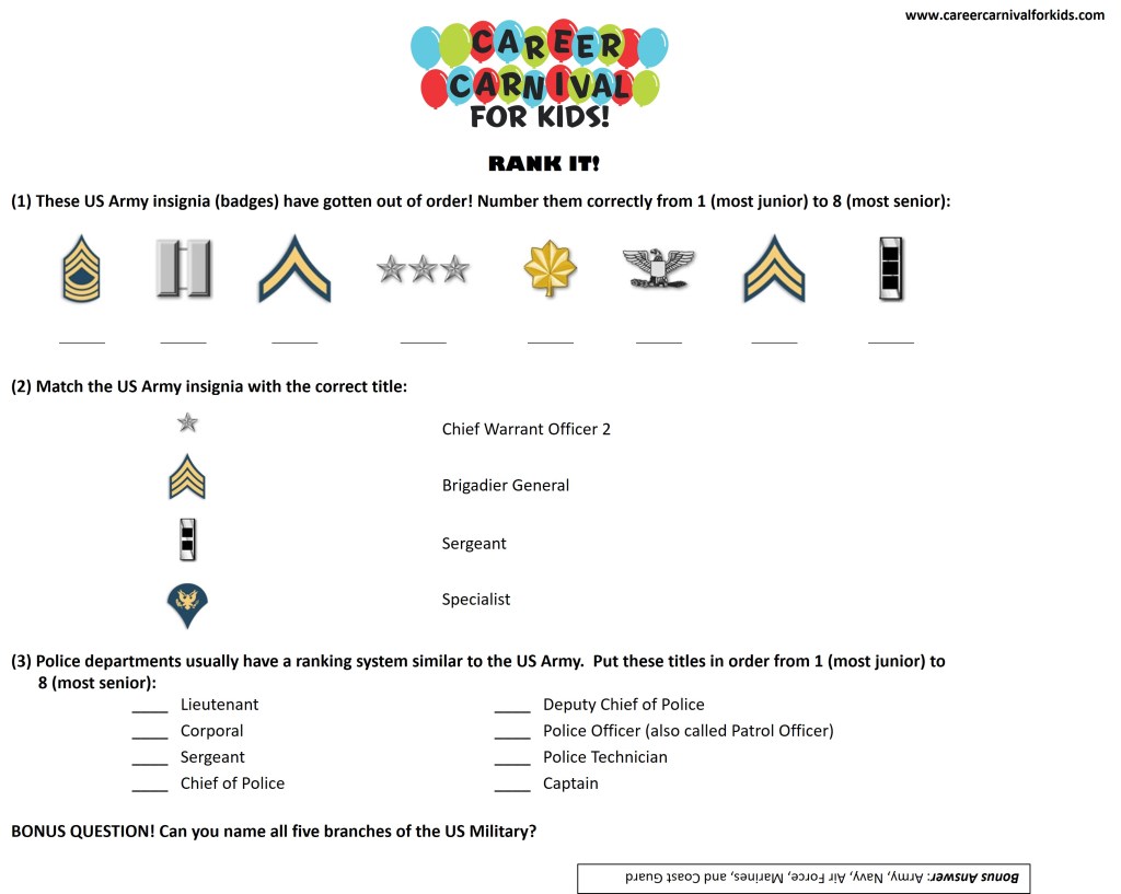 Activity Sheets – Career Carnival for Kids